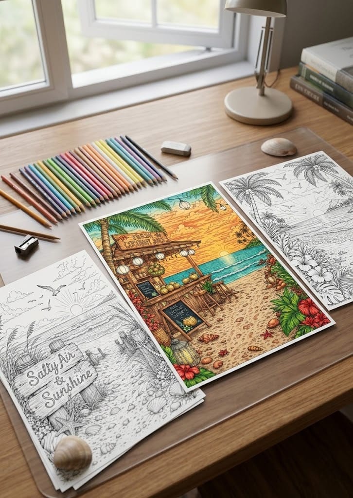Ocean Escape: Relaxing Beach Coloring Pages for Stress Relief – Wellness